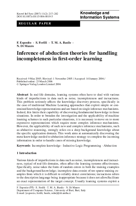 (PDF) Inference of abduction theories for handling incompleteness in first-order learning