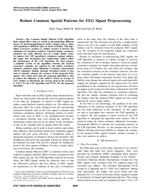 (PDF) Robust Common Spatial Patterns for EEG signal preprocessing