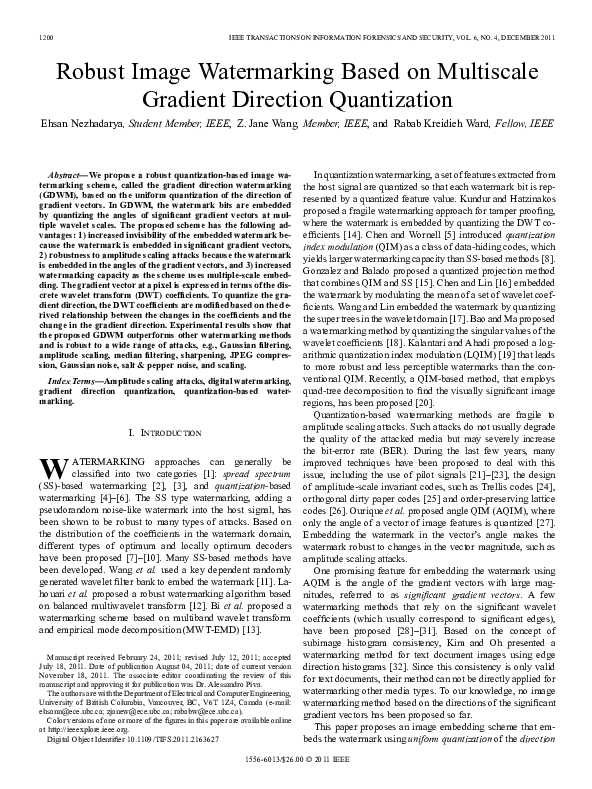 (PDF) Robust Image Watermarking Based on Multiscale Gradient Direction Quantization | Rabab Ward ...