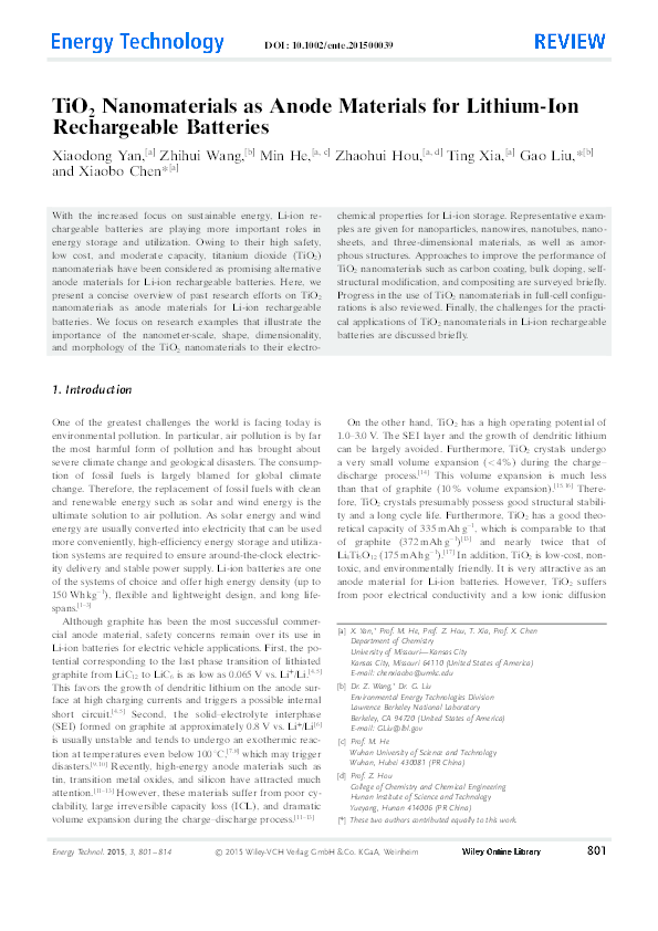(PDF) TiO2 Nanomaterials as Anode Materials for Lithium-Ion ...