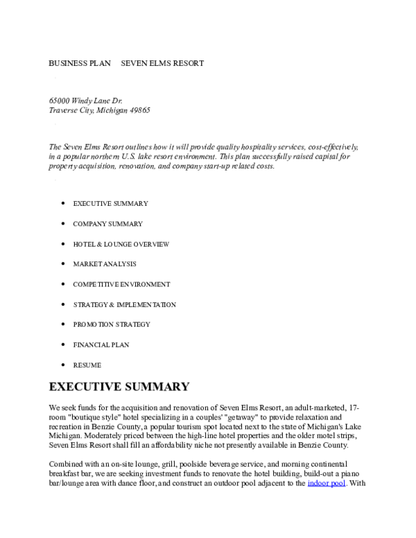 (DOC) RESORT BUSINESS PLAN