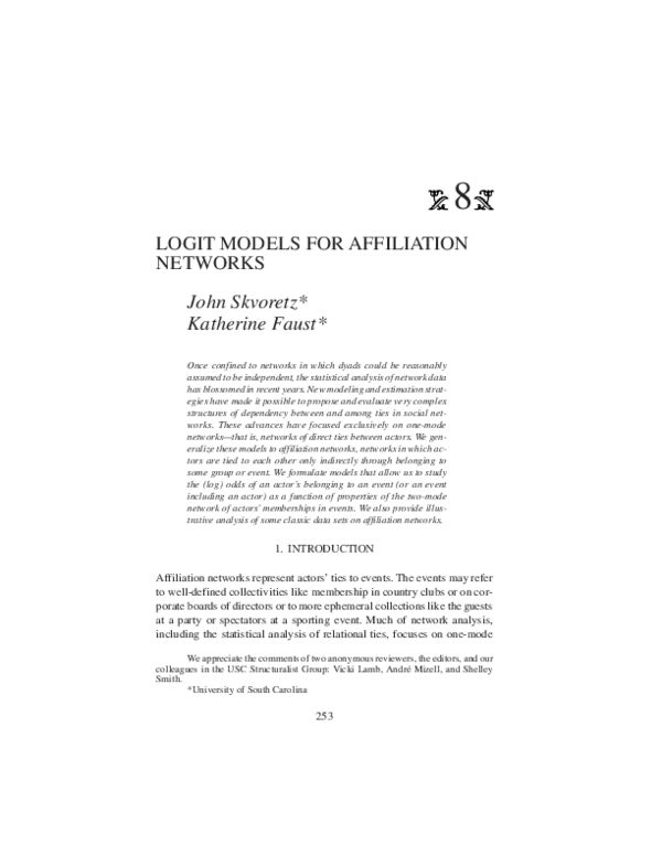 (PDF) Logit Models for Affiliation Networks