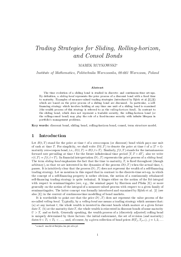 (PDF) Self-Financing Trading Strategies for Sliding, Rolling-Horizon, and Consol Bonds