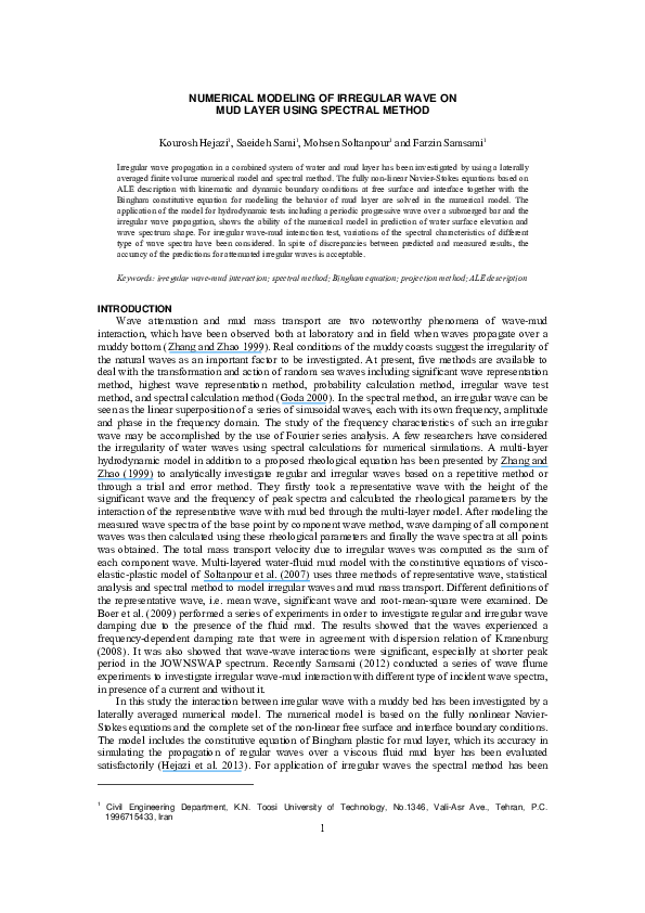(PDF) Numerical Modelling of Irregular Wave on Mud Layer Using Spectral Method