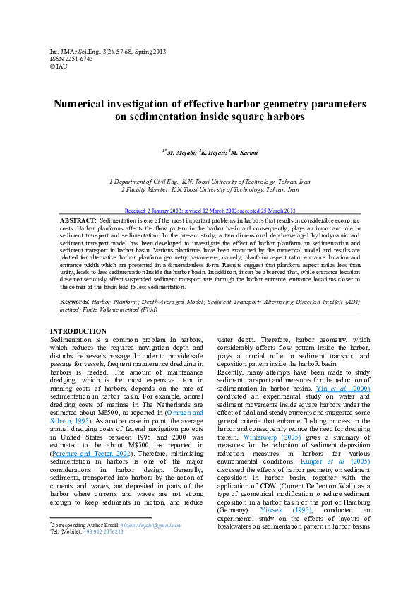 (PDF) Numerical Investigation of Effective Harbour Geometry Parameters on Sedimentation Inside ...