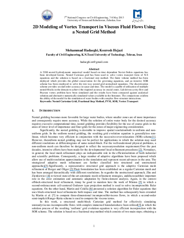 Pdf 2d Modelling Of Vortex Transport In Viscous Fluid Flows Using A Nested Grid Method