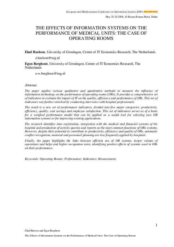 (PDF) The Effects of Information Systems on the Performance of Medical ...