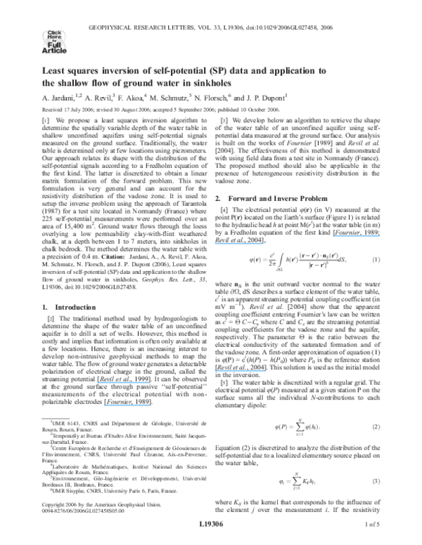 (PDF) Least squares inversion of self-potential (SP) data and application to the shallow flow of ...