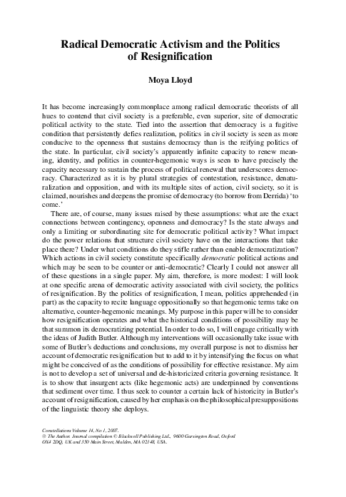(PDF) Radical Democratic Activism and the Politics of Resignification