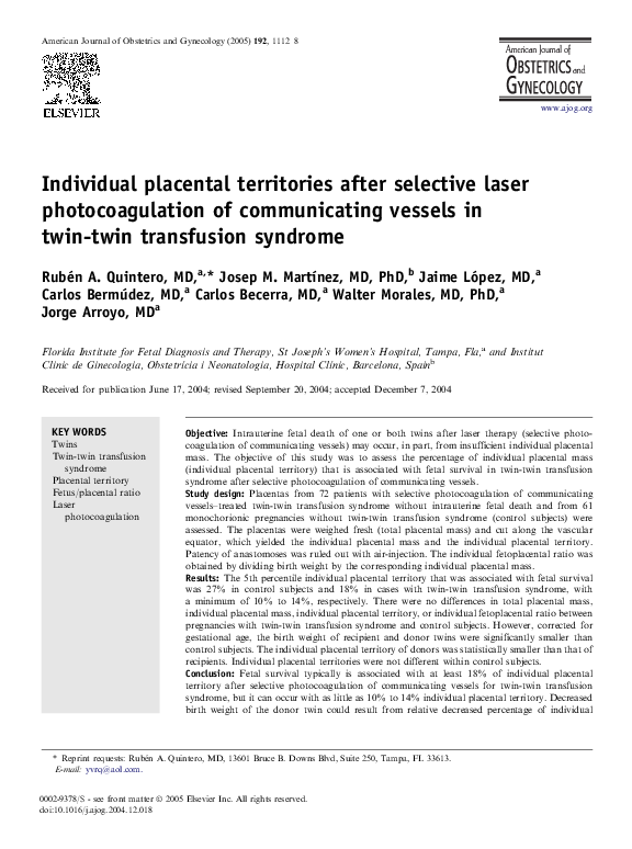 (PDF) Veno–venous anastomoses in twin–twin transfusion syndrome: A ...