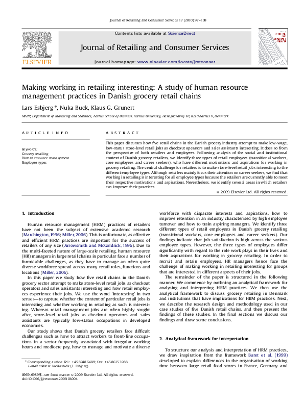 (PDF) Making working in retailing interesting: A study of human ...