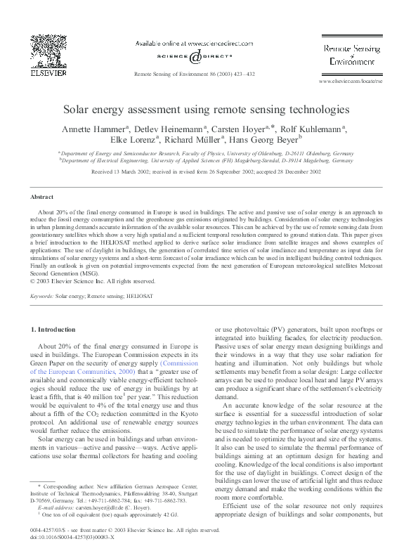 (PDF) Solar energy assessment using remote sensing technologies