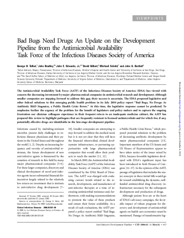 (PDF) Bad Bugs Need Drugs: An Update on the Development Pipeline from ...