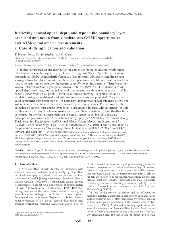 (PDF) Retrieving aerosol optical depth and type in the boundary layer over land and ocean from ...