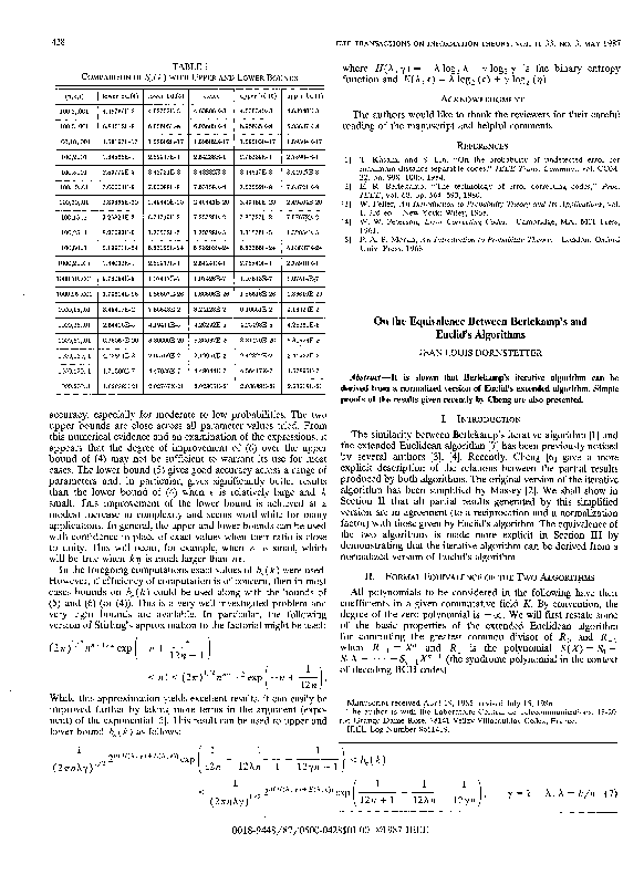 (PDF) On the equivalence between Berlekamp's and Euclid's algorithms (Corresp.)
