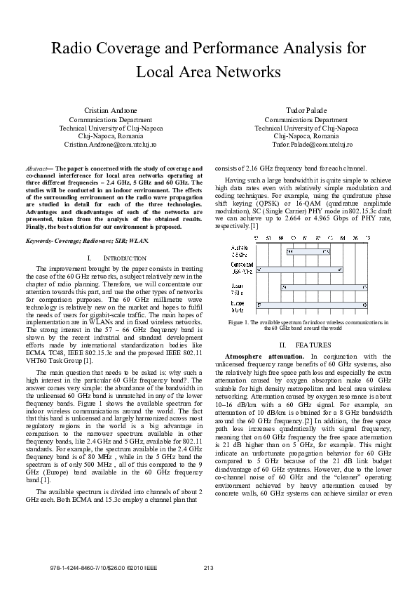 Pdf Radio Coverage And Performance Analysis For Local Area Networks