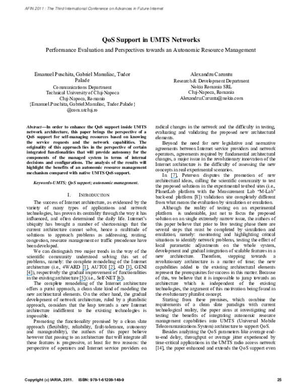 (PDF) QoS Support in UMTS Networks Performance Evaluation and Perspectives towards an Autonomic ...