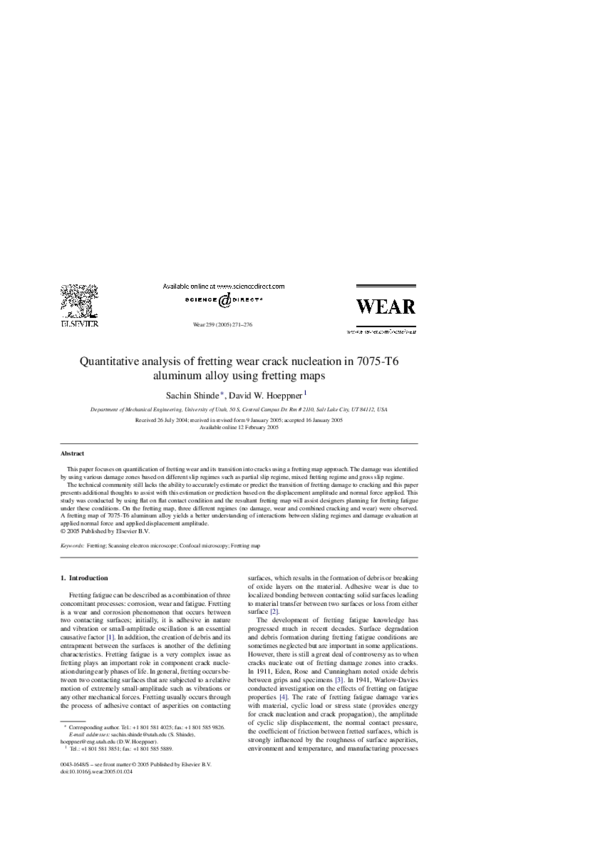 (PDF) Quantitative analysis of fretting wear crack nucleation in 7075 ...
