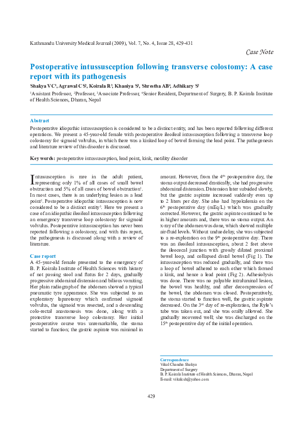 Pdf Postoperative Intussusception After Colostomy