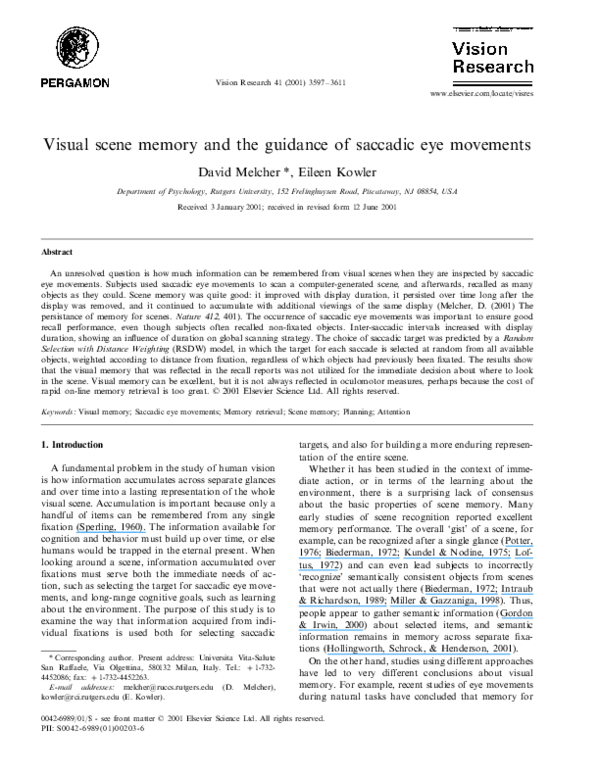 (PDF) Visual scene memory and the guidance of saccadic eye movements