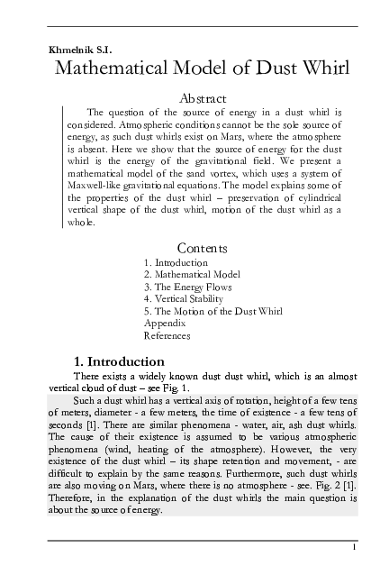 (PDF) Mathematical Model of Dust Whirl