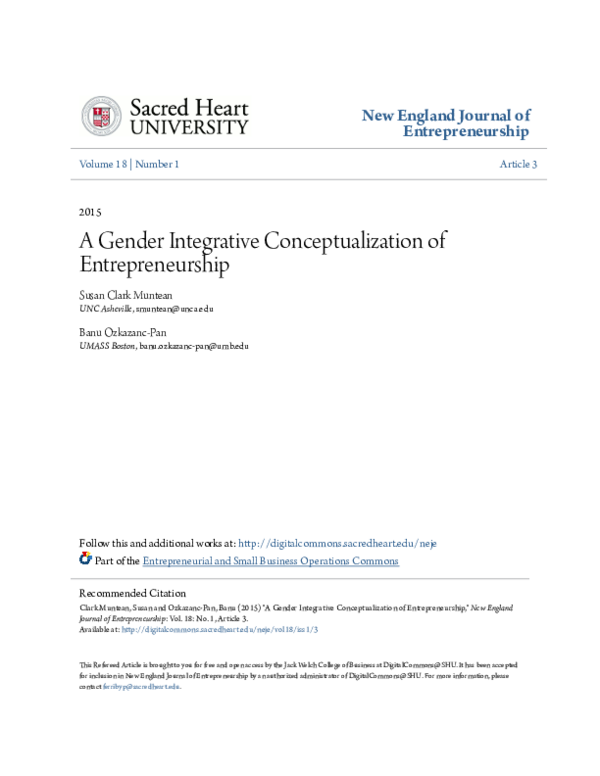 (PDF) A Gender Integrative Conceptualization of Entrepreneurship