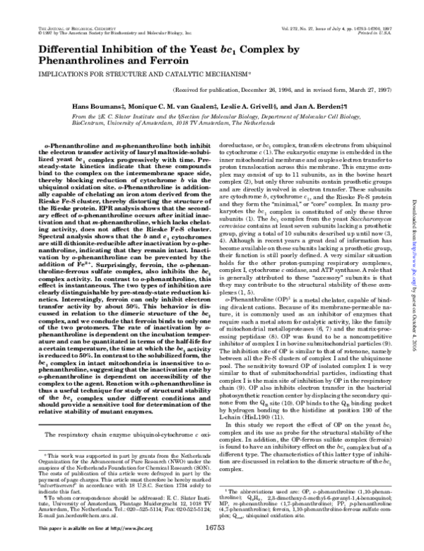 (PDF) Differential Inhibition of the Yeast bc1 Complex by ...