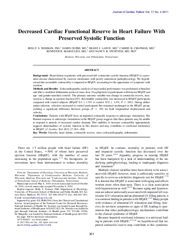 (PDF) Decreased Cardiac Functional Reserve in Heart Failure with ...