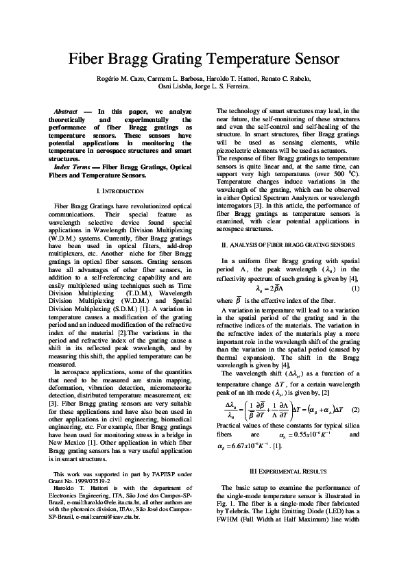 (PDF) Fiber Bragg Grating Temperature Sensor