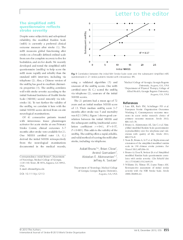 (PDF) The simplified mRS questionnaire reflects stroke severity