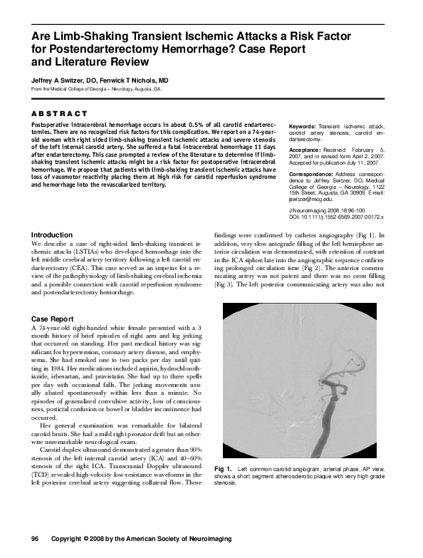 (PDF) Are Limb-Shaking Transient Ischemic Attacks a Risk Factor for Postendarterectomy ...