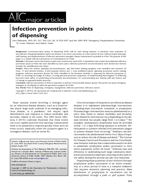 (PDF) Infection prevention in points of dispensing