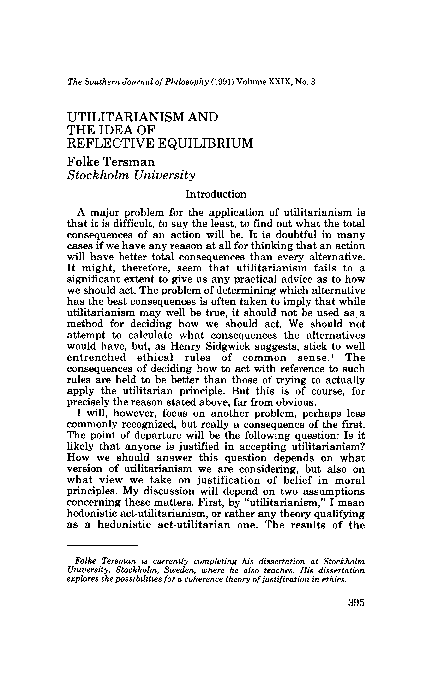 Utilitarianism and Reflective Equilibrium - Philosophy News