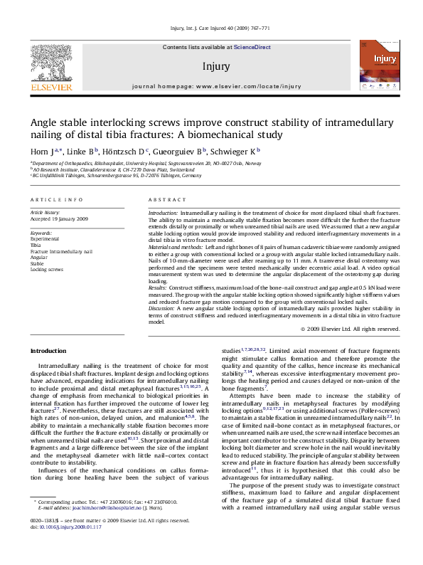 (PDF) Angle stable interlocking screws improve construct stability of ...
