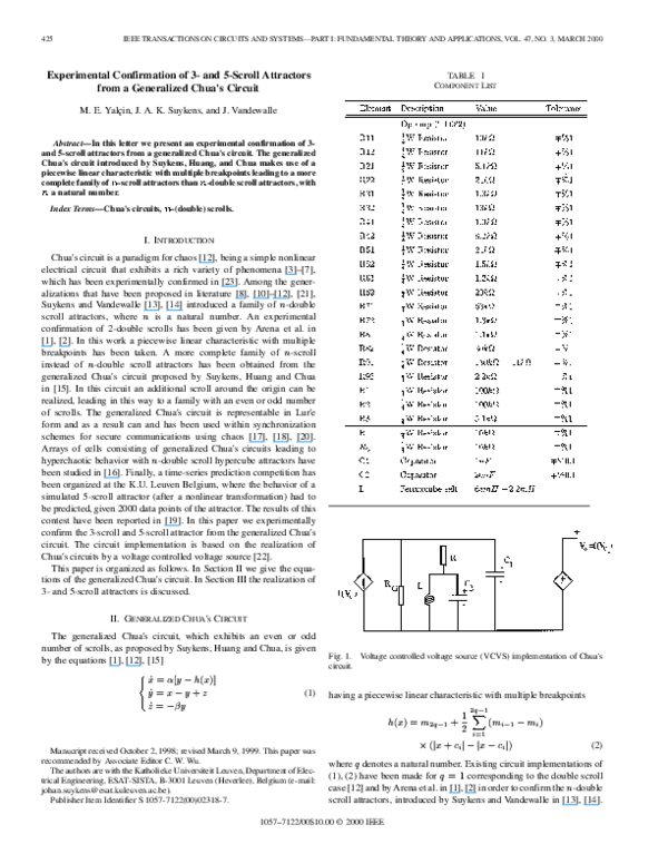 (PDF) Experimental confirmation of 3- and 5-scroll attractors from a generalized Chua's circuit