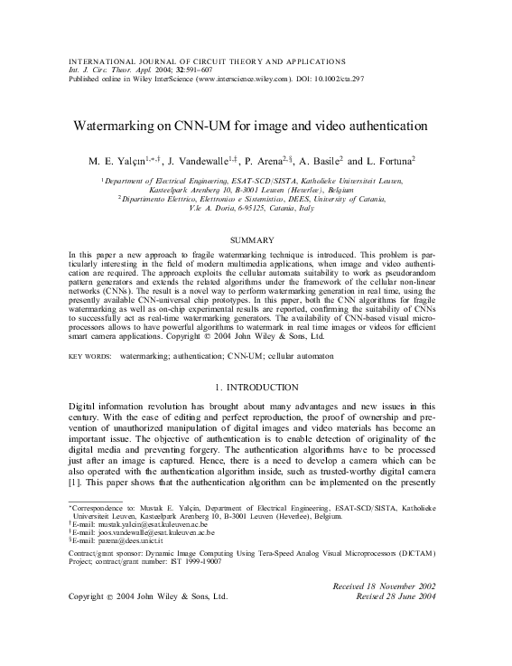(PDF) Watermarking on CNN-UM for image and video authentication