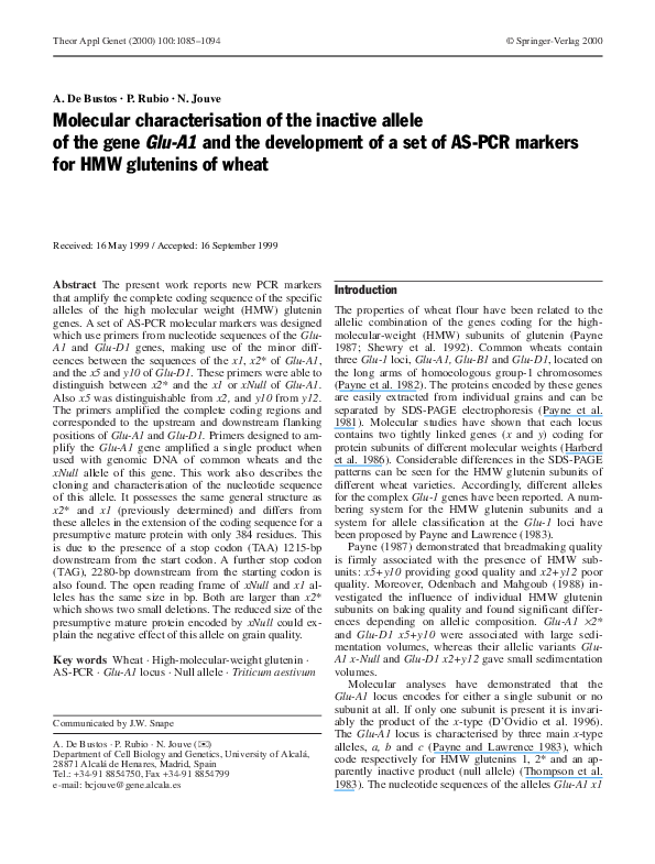 (PDF) Molecular characterisation of the inactive allele of the gene Glu ...