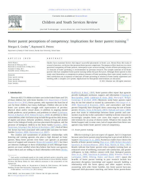(PDF) Foster parent perceptions of competency: Implications for foster parent training