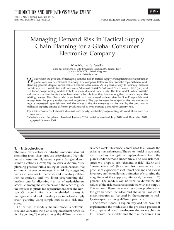 (PDF) Managing Demand Risk in Tactical Supply Chain Planning for a ...