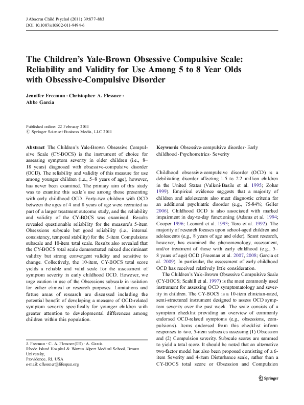(PDF) The Children’s Yale-Brown Obsessive Compulsive Scale: Reliability ...
