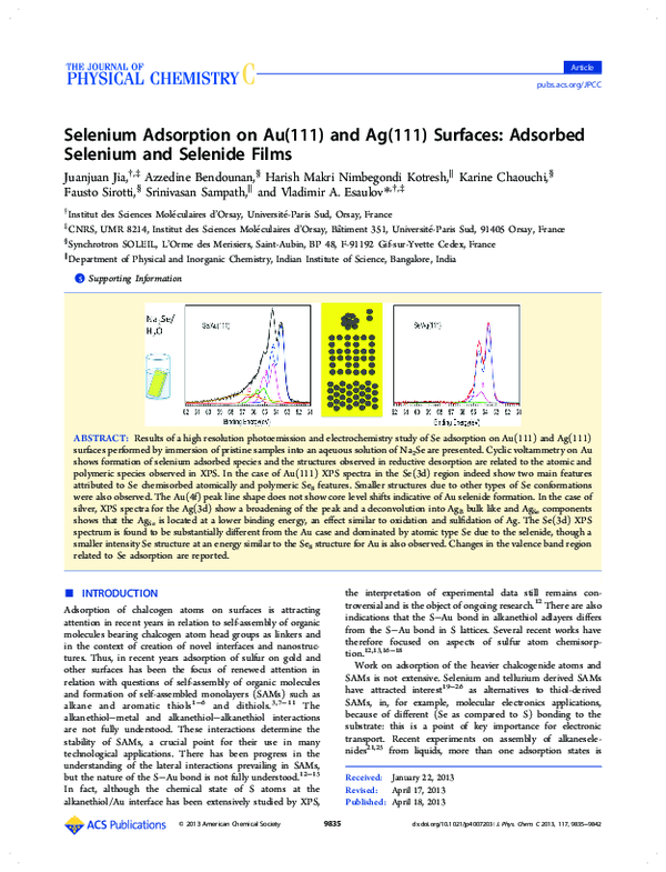 (PDF) Selenium Adsorption on Au(111) and Ag(111) Surfaces: Adsorbed ...