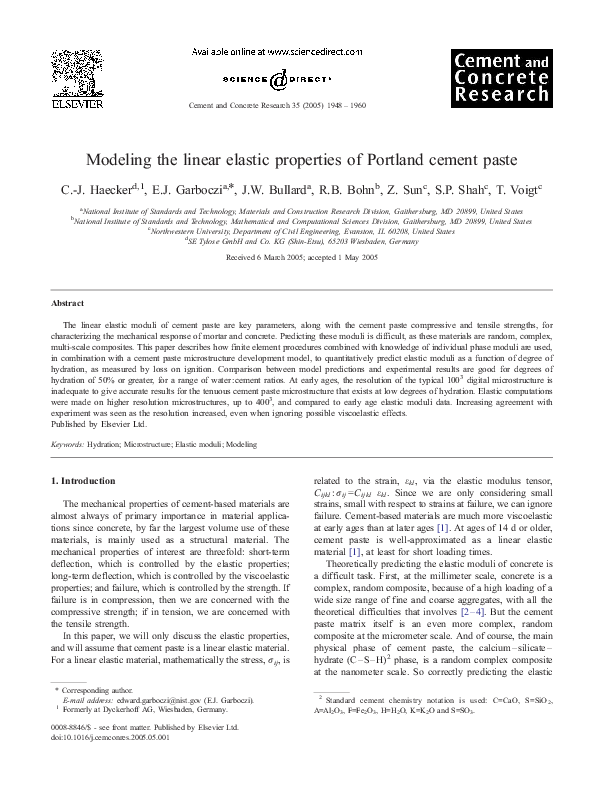 (PDF) Modeling the linear elastic properties of Portland cement paste