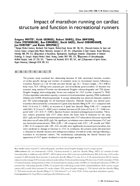 (PDF) Impact of marathon running on cardiac structure and function in recreational runners