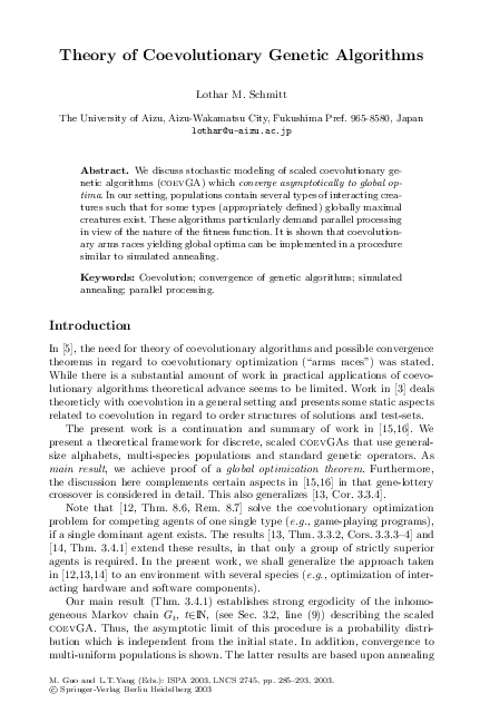 (PDF) Theory of Coevolutionary Genetic Algorithms