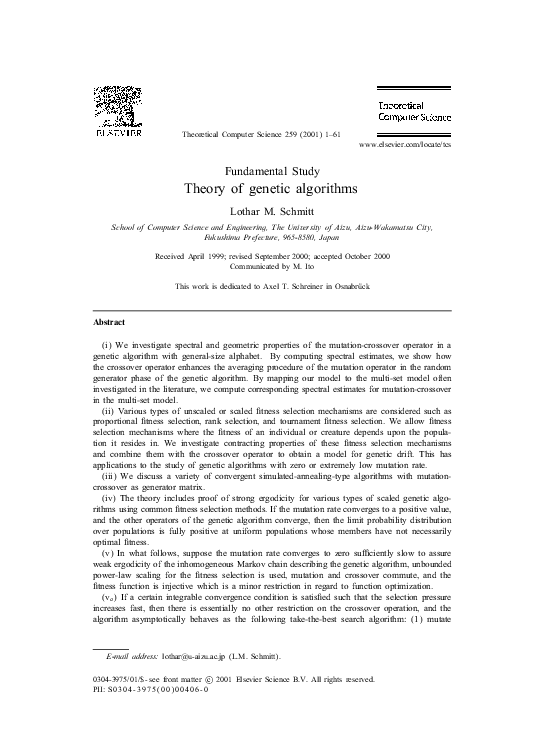 (PDF) Theory of genetic algorithms