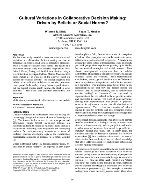 (PDF) Cultural variations in collaborative decision making: driven by ...