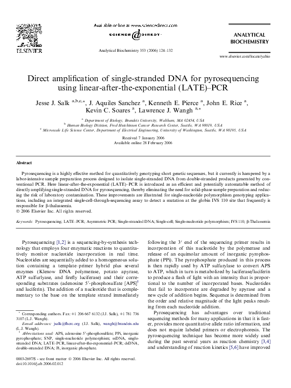 (PDF) Direct amplification of single-stranded DNA for pyrosequencing ...