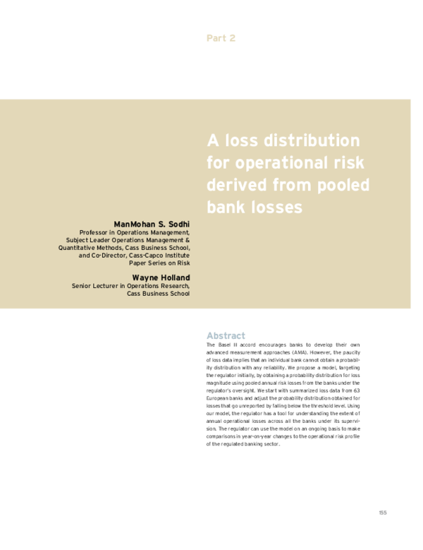 (PDF) A loss distribution for operational risk derived from pooled bank ...