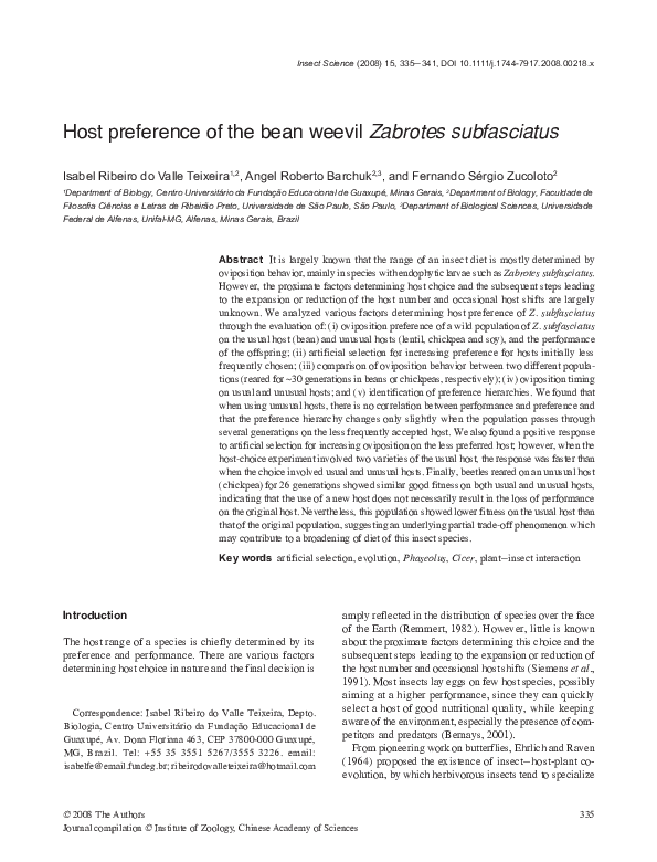 (PDF) Host preference of the bean weevil Zabrotes subfasciatus