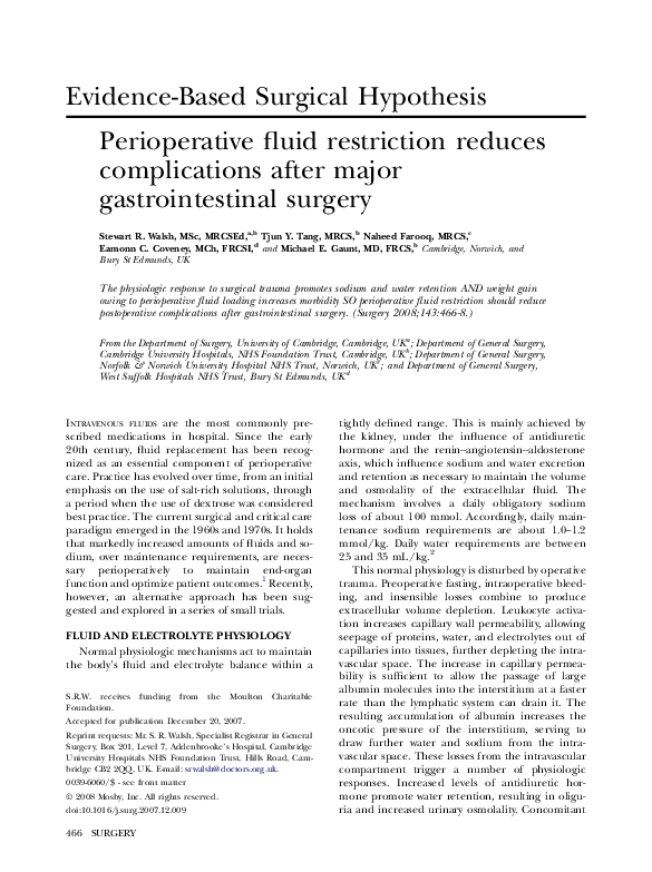 (PDF) Perioperative fluid restriction reduces complications after major ...